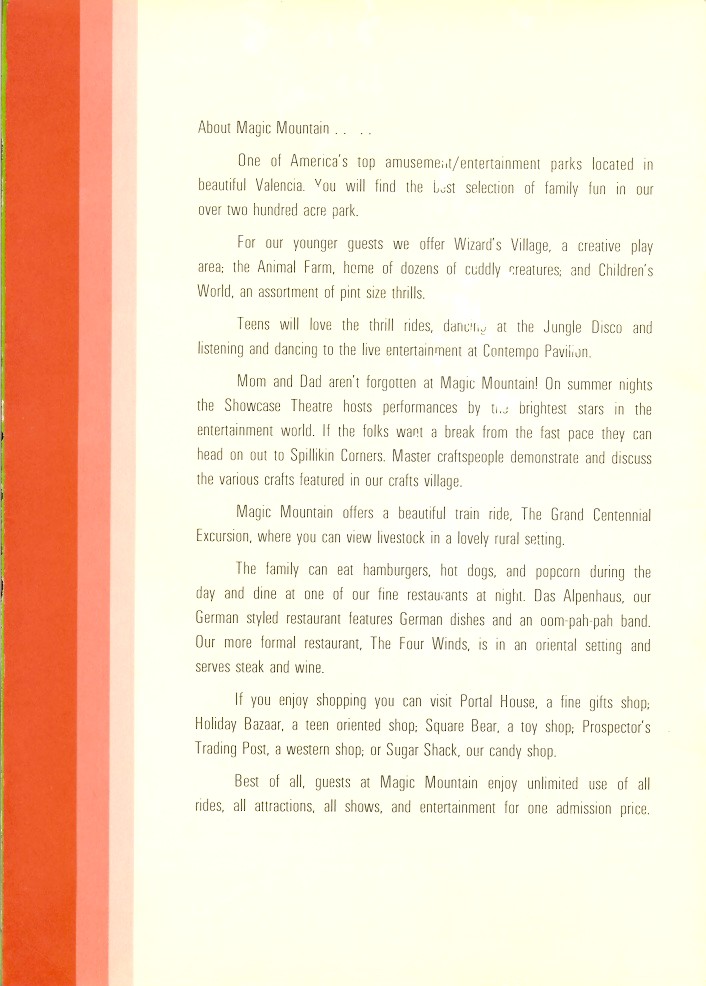 Six Flags Magic Mountain - Shane's Amusement Attic - 1978 Souvenir Book